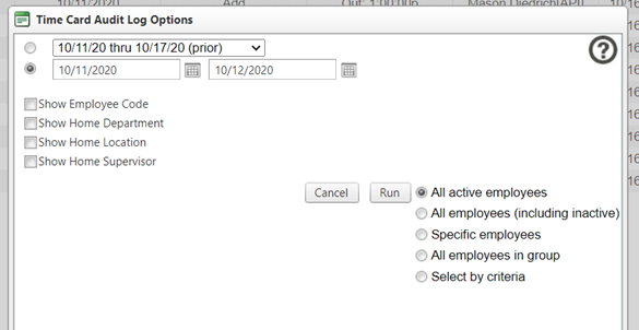 Time Card Audit Log Report