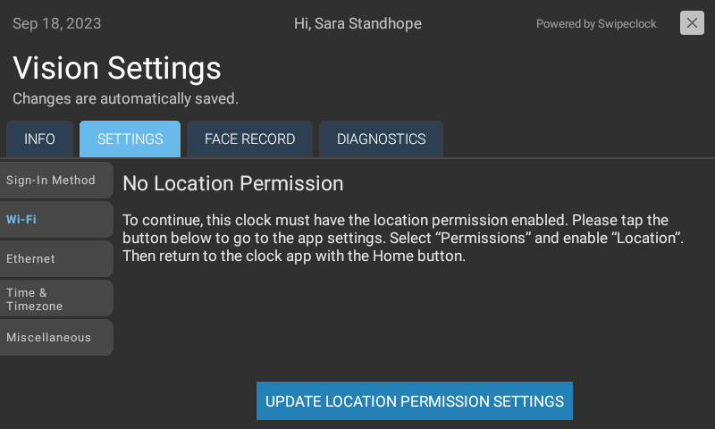 Unified Configuration (Swipeclock Touch and Vision Settings Update)