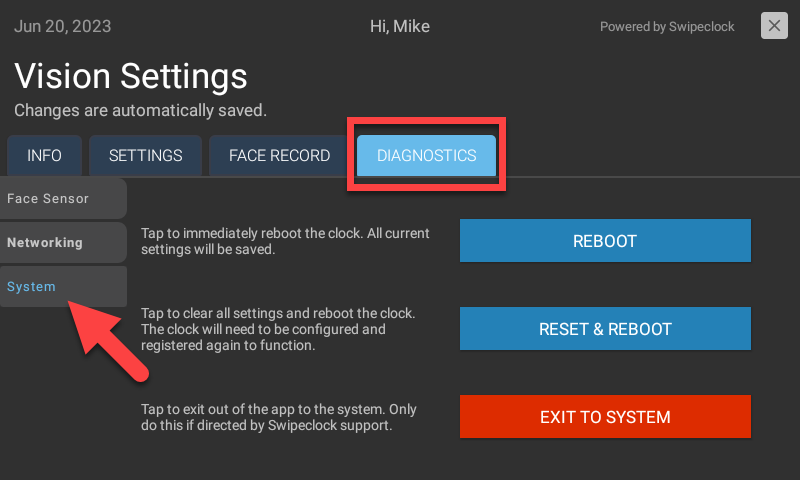 Swipeclock Touch and Vision Kiosk Mode