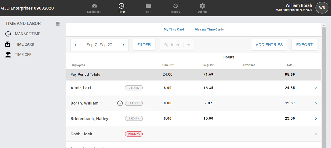 Manage Time in WorkforceHub