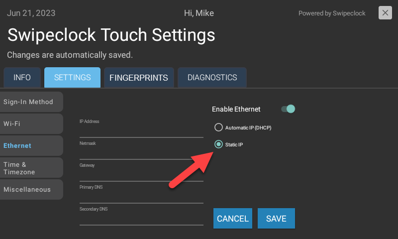 Connect Touch and Vision Clocks to the Internet With a Static IP