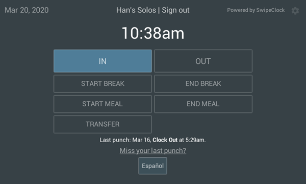 Touch, Touch 2 and Vision - Clock In with a PIN