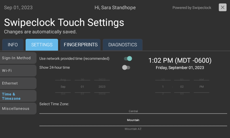 Set Time Zone for Touch and Touch 2 Clocks